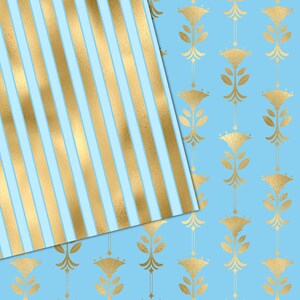 Blue and Gold Art Deco Digital Paper, Seamless Deco Patterns With Gold ...