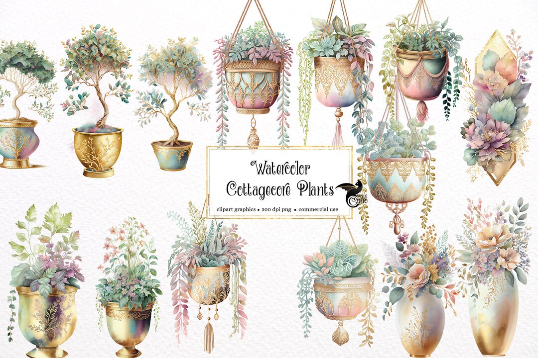 Watercolor Cottagecore Plants Clipart - Floral Shabby Cottage ...
