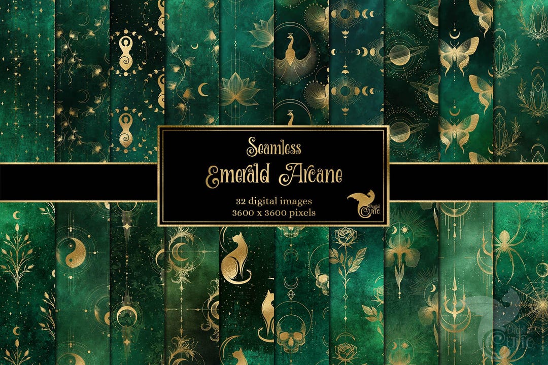 Emerald Green Arcane Digital Paper, Celestial Seamless Textures ...