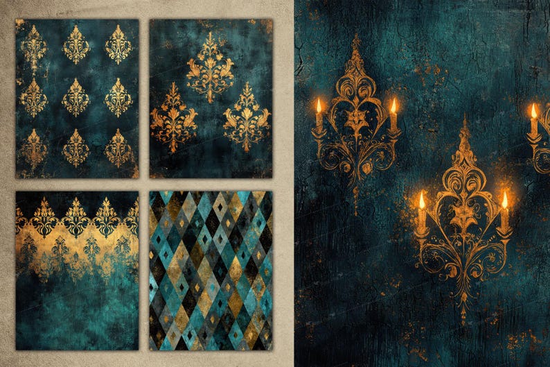 Teal Gothic Journal Paper, Dark Academia Printable, Vintage Gothic, 8 ...