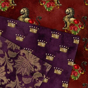 Golden Lions Digital Paper, Seamless Lion Patterns Printable Scrapbook ...