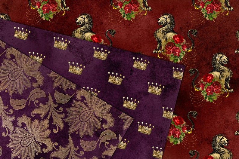 Golden Lions Digital Paper Seamless Lion Patterns Printable | Etsy