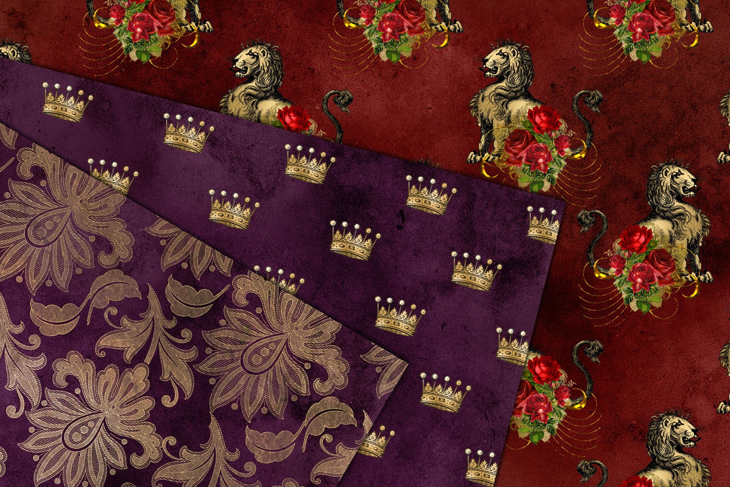 Golden Lions Digital Paper Seamless Lion Patterns Printable - Etsy