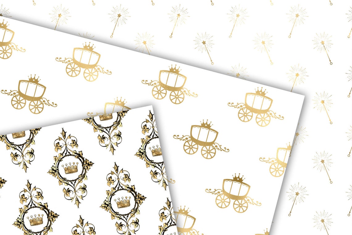 White and Gold Princess Digital Paper Seamless Fairy Princess - Etsy