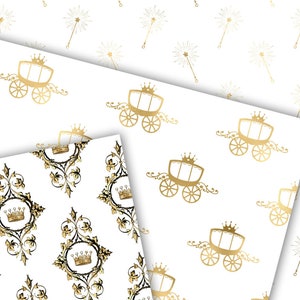 White and Gold Princess Digital Paper, Seamless Fairy Princess Patterns ...