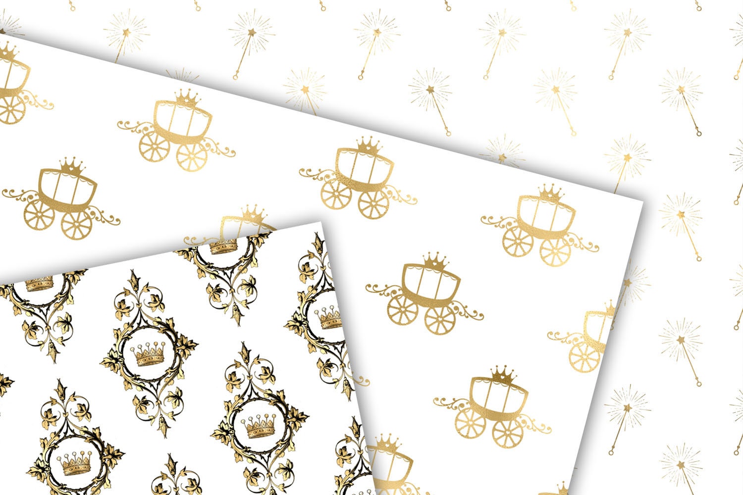 White and Gold Princess Digital Paper, Seamless Patterns (digital ...
