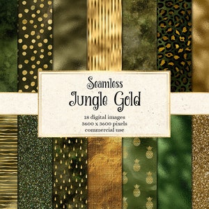 Jungle Gold Digital Paper Dark Green and Gold Seamless Patterns With ...