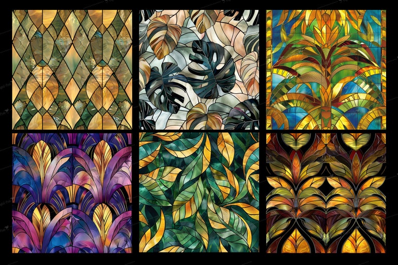 Tropical Stained Glass Digital Paper, Seamless Textures (digital ...