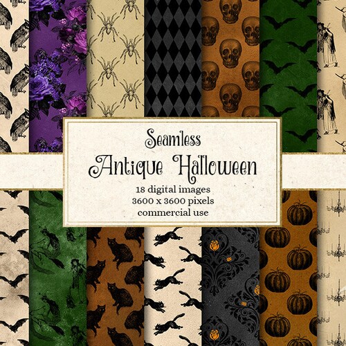 Vintage Halloween Digital Paper Textures Antique Skull Damask - Etsy