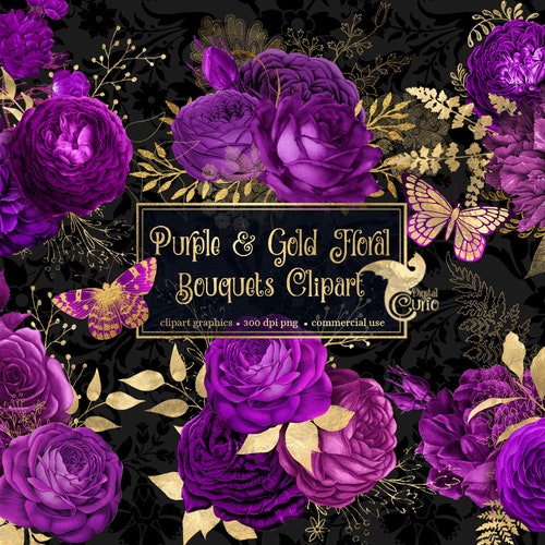 Purple and Silver Floral Clip Art Digital Instant Download - Etsy