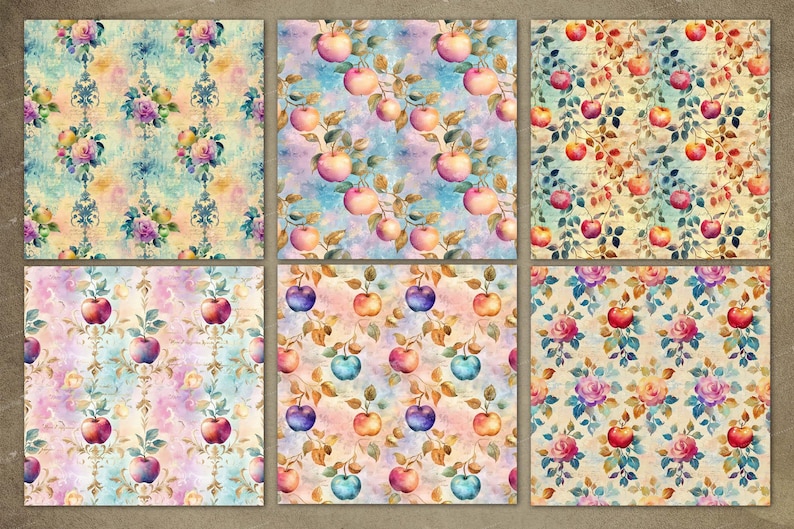 Aurelian Watercolor Apples Digital Paper, Seamless Vintage Apple ...
