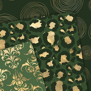 Green and Gold Digital Paper, Seamless Gold Foil Backgrounds, Gold ...