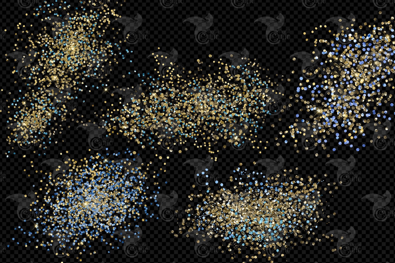 Chunky Blue and Gold Glitter Overlays, Digital PNG (instant Download ...