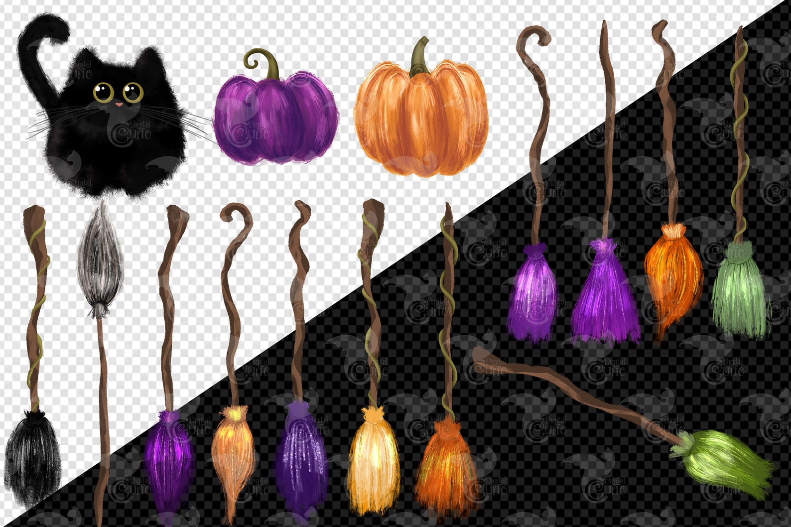 Broomsticks Clipart Digital Clip Art Graphics for Halloween - Etsy