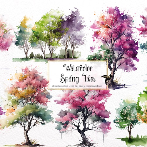 Watercolor Spring Trees Clipart Springtime Blossoms in the - Etsy