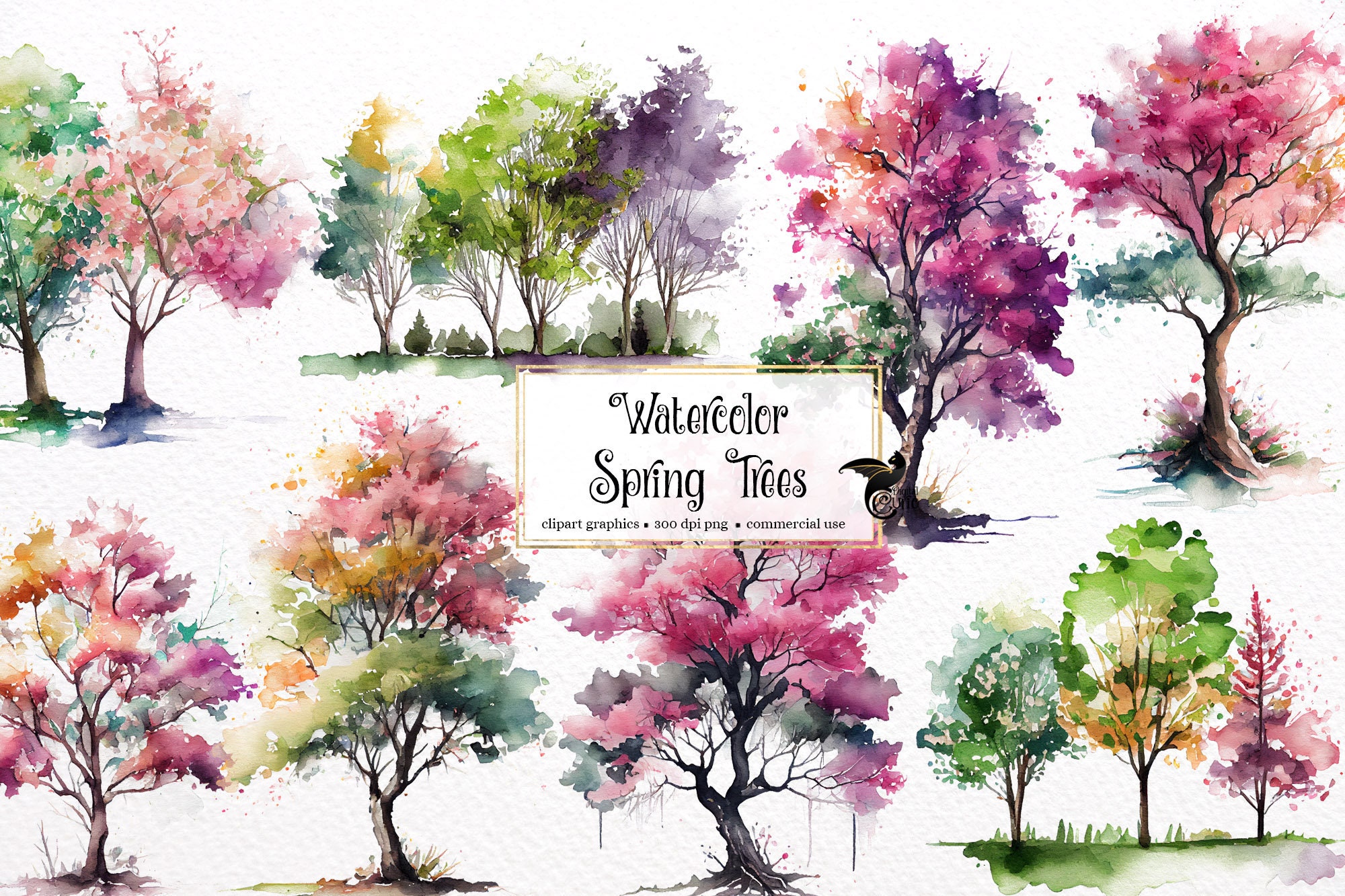 Watercolor Spring Trees Clipart Springtime Blossoms in the - Etsy