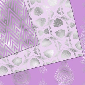 Purple and Silver Art Deco Digital Paper, Seamless Deco Patterns in ...