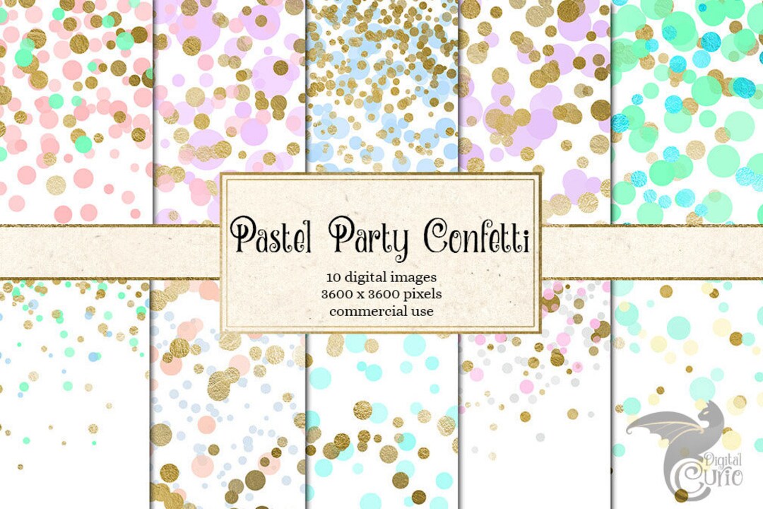 Pastel Party Confetti Digital Paper, Gold Foil Polka Dots Printable ...