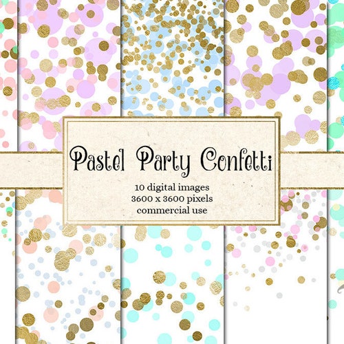 Pastel Party Confetti Digital Paper Gold Foil Polka Dots - Etsy