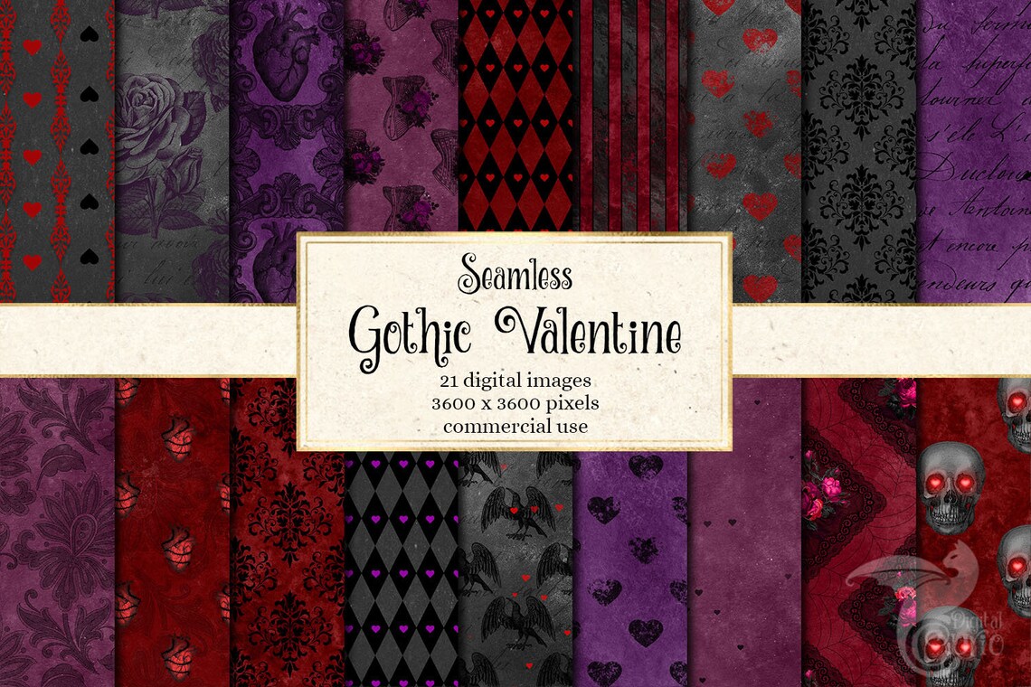 Gothic Valentine Digital Paper Vampire Digital Paper Seamless - Etsy