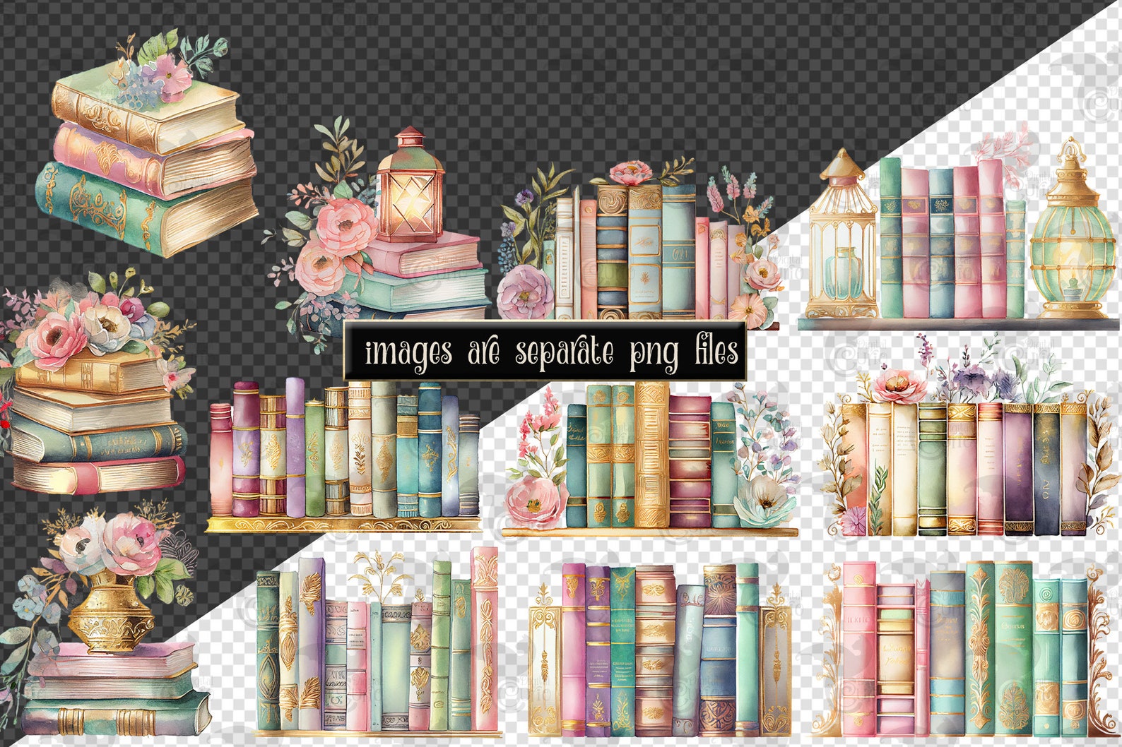 Watercolor Cottagecore Books Clipart – Floral Antique Book PNG (digital ...