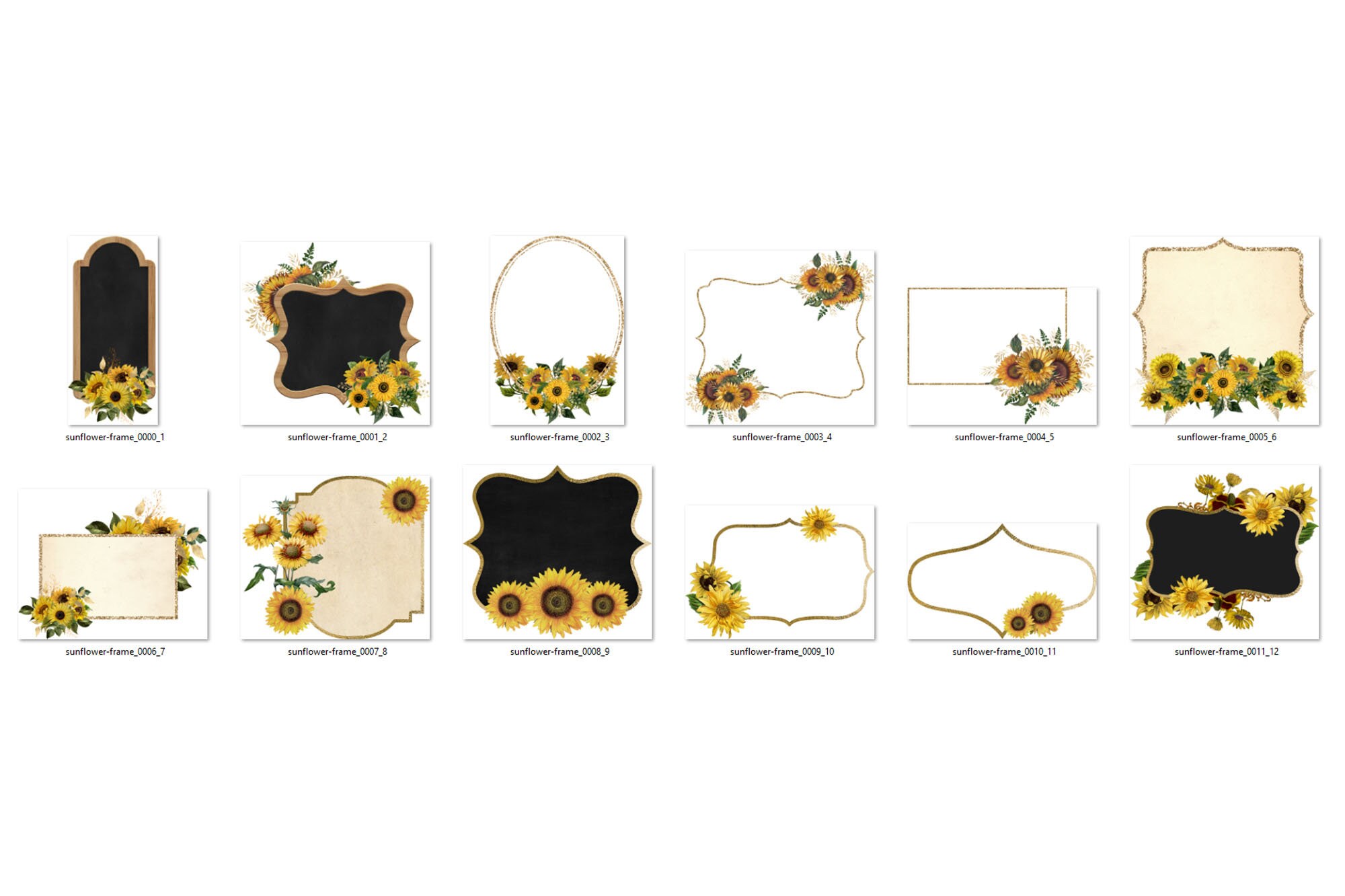 Sunflower Frames Clipart Digital Frames With Rustic Yellow - Etsy