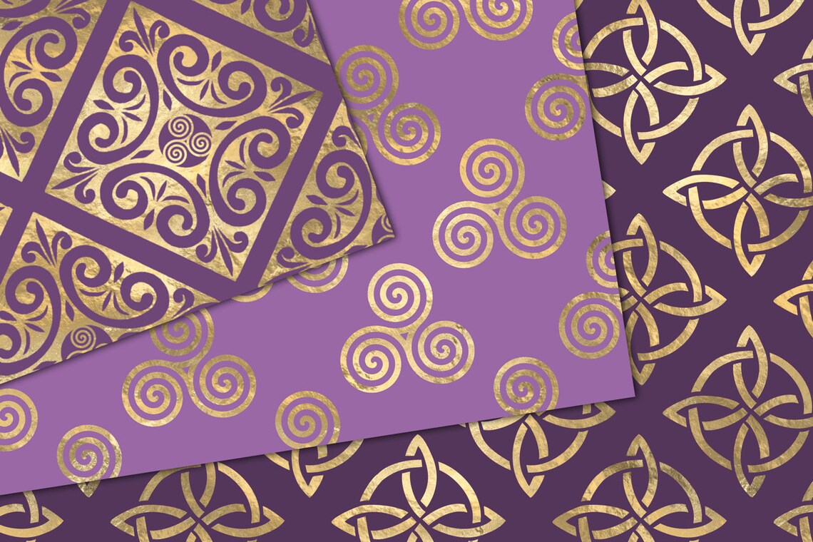 Purple and Gold Celtic Digital Paper Seamless Celtic Knot - Etsy
