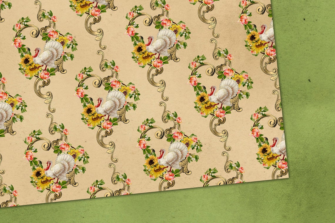 Vintage Thanksgiving Digital Paper - Seamless Autumn Scrapbook Patterns ...