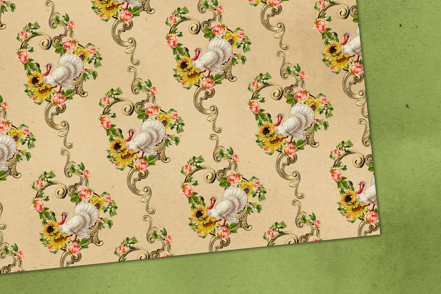 Vintage Thanksgiving Digital Paper - Seamless Autumn Scrapbook Patterns ...