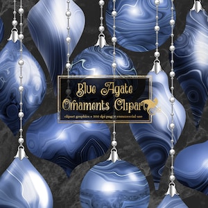 Blue Agate Christmas Ornaments Clipart, Digital Christmas Ball Ornament ...