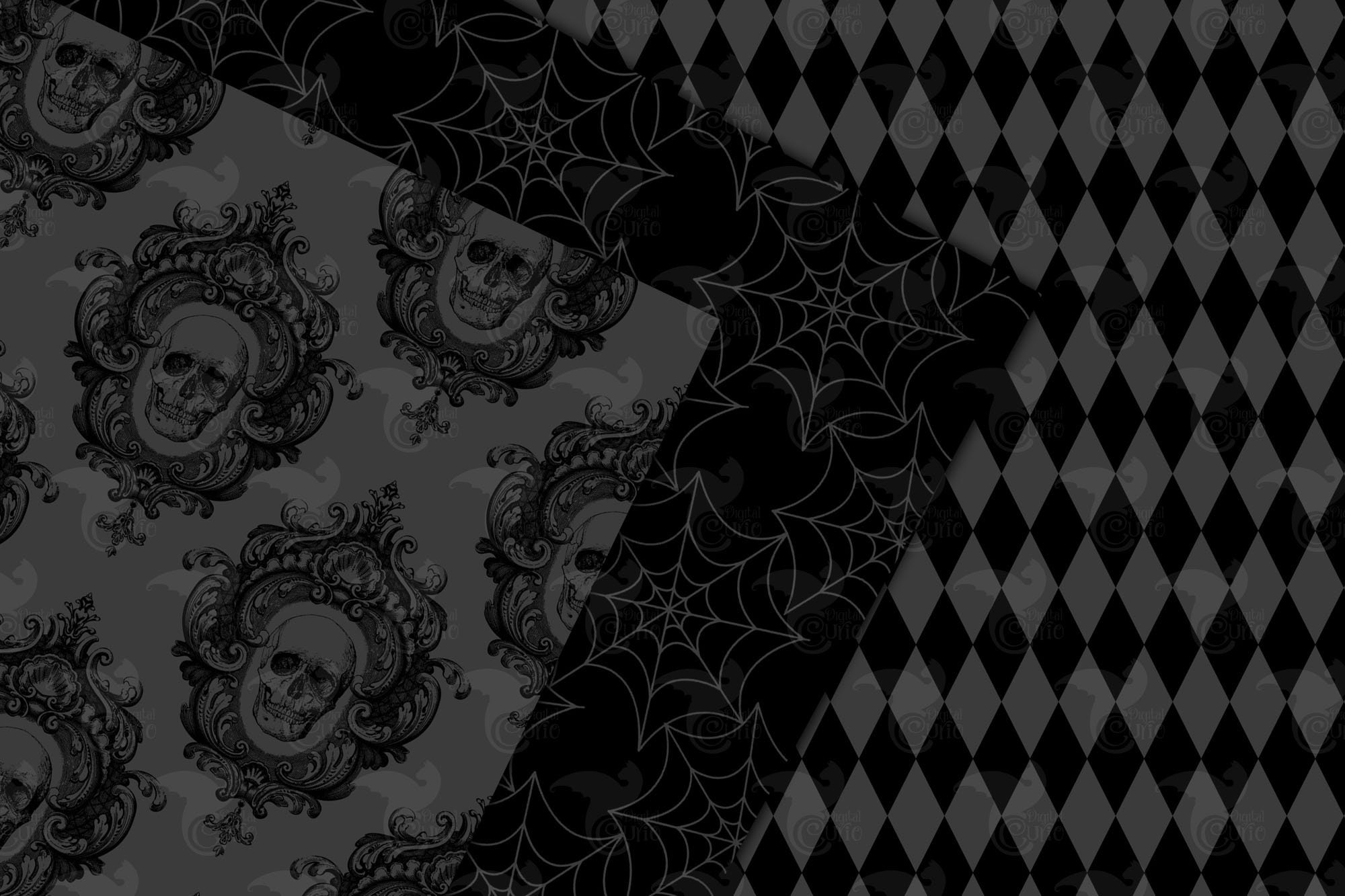 Black Gothic Digital Paper, Seamless Skull Damask (digital Download) - Etsy