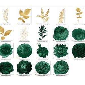 Emerald and Gold Floral Elements Clip Art - Digital Clipart Graphics of ...