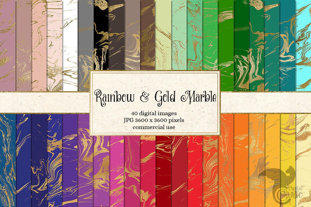 Rainbow Gold Marble Digital Paper, Scrapbook Textures (digital Download ...