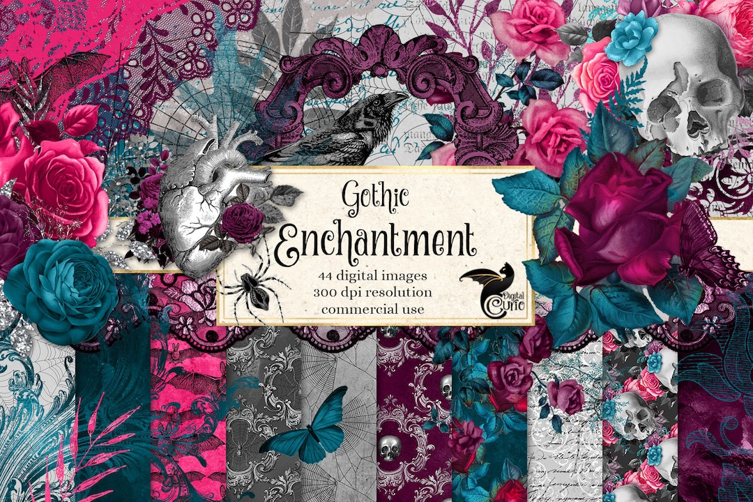 Gothic Scrapbook Kit, Valentine Clipart, Grunge Digital Paper (digital ...
