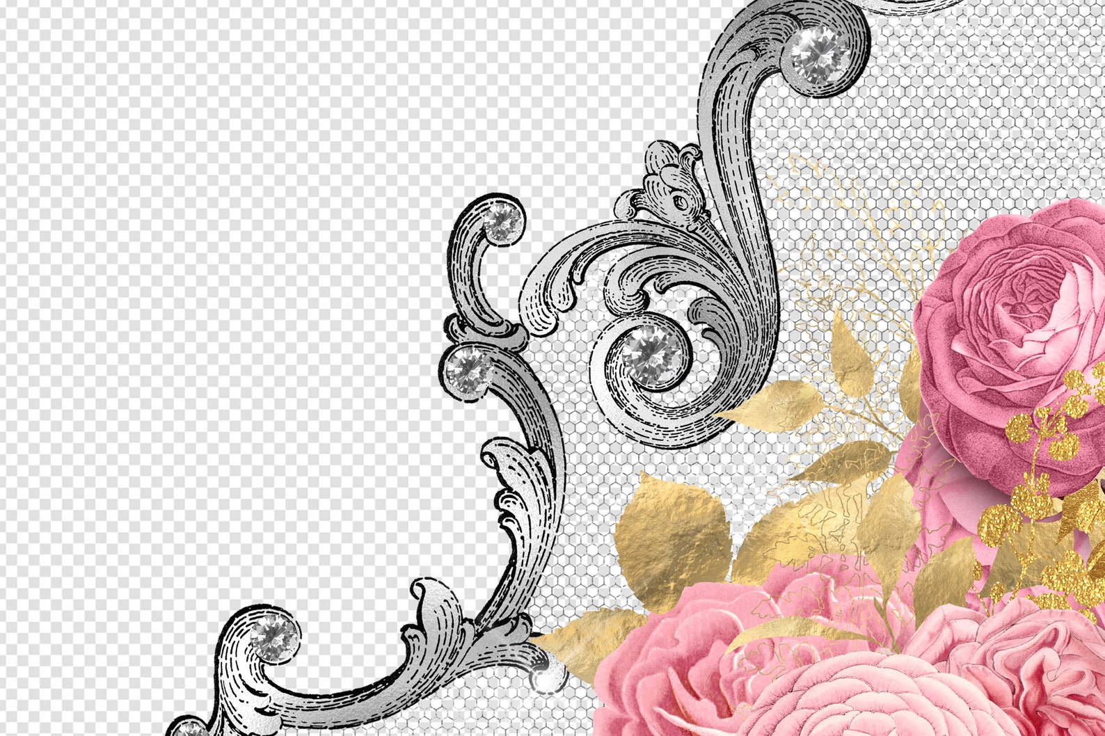 Pink and Gold Floral Diamond Frames Clip Art (instant Download) - Etsy