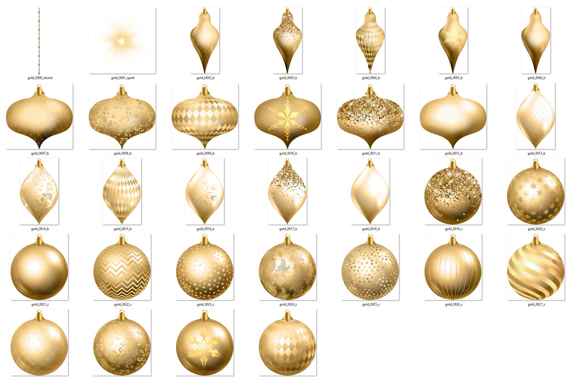 Gold Christmas Ornaments Clipart, Glitter Baubles (digital Download) - Etsy