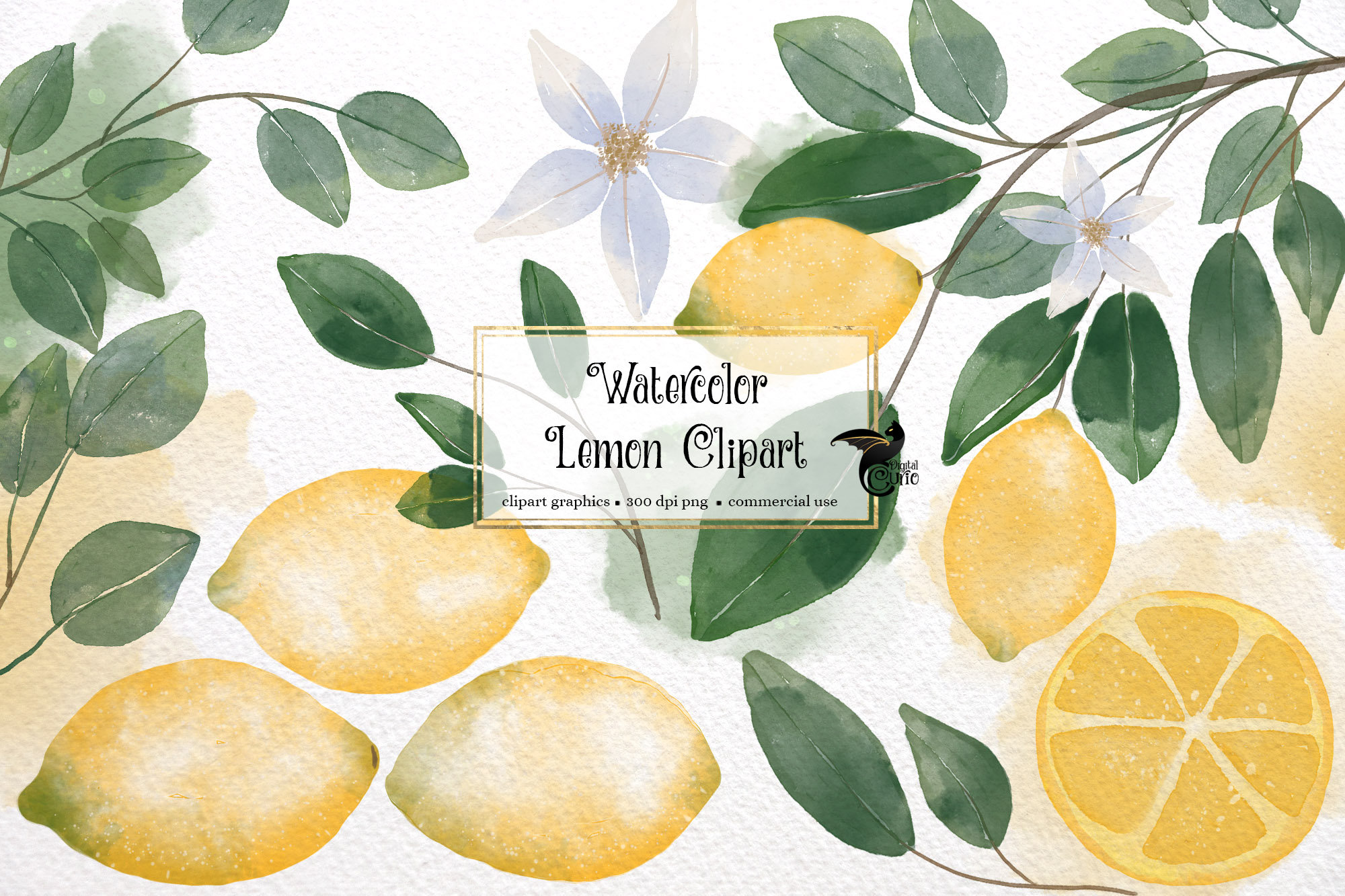Watercolor Lemons Clip Art PNG Format Citrus Clipart Instant - Etsy