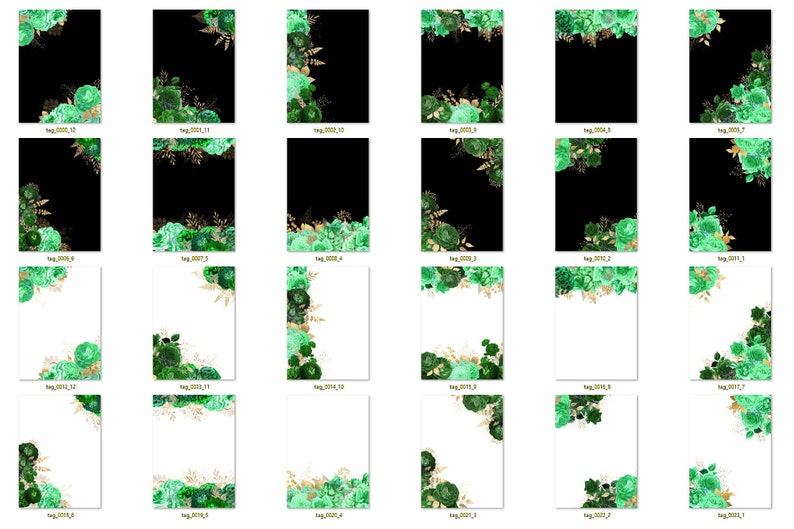 5x7 Green and Gold Floral Overlays for Invitations Planners - Etsy