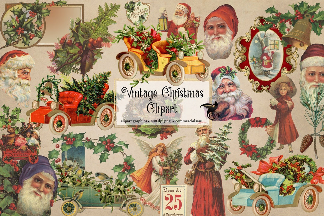 Vintage Christmas Clipart, Antique Holiday Clip Art Graphics, Antique ...