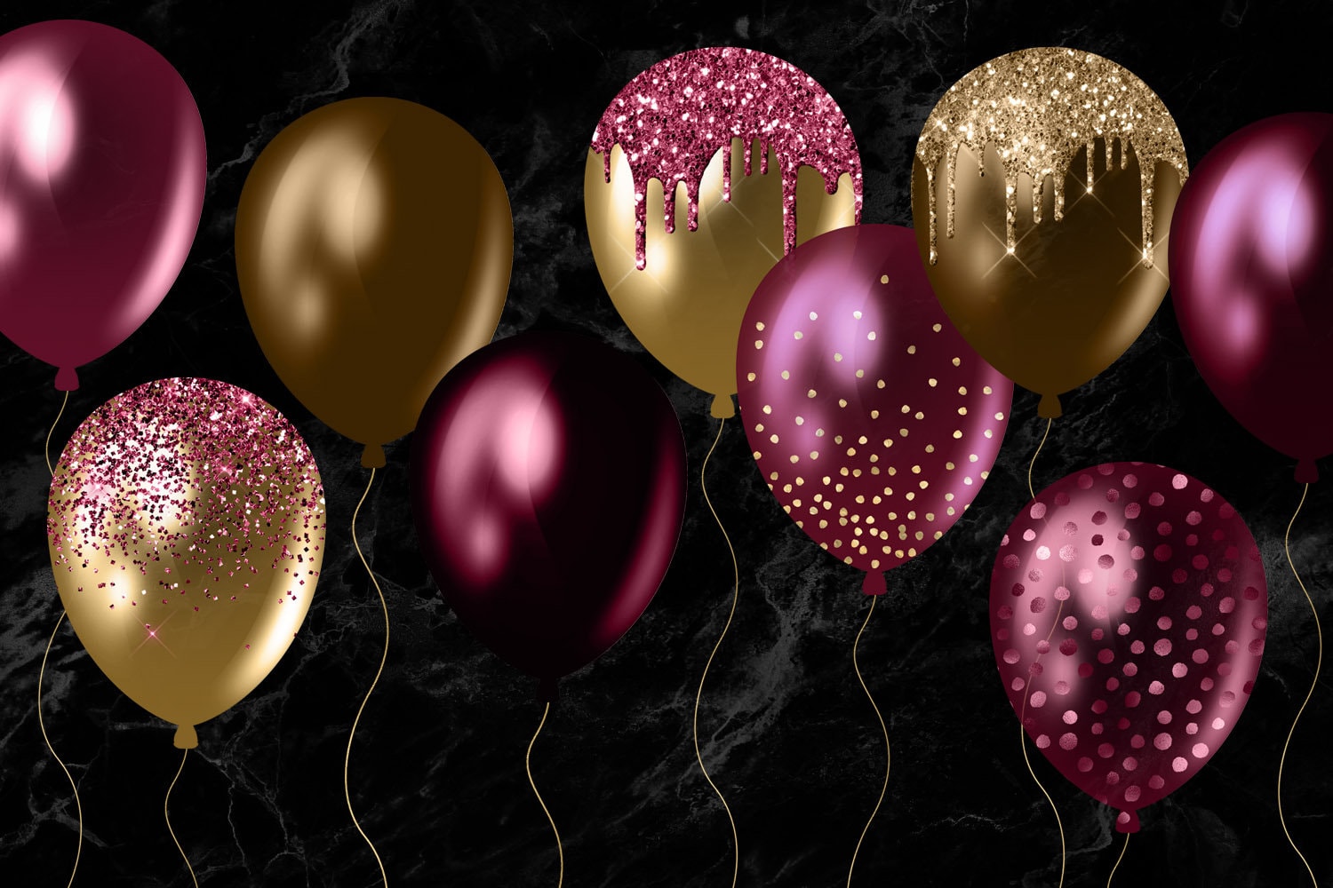 Burgundy and Gold Balloons Clipart Glitter Balloon Png - Etsy
