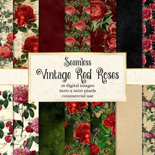 Vintage Red Roses Digital Paper Seamless Rose Patterns - Etsy