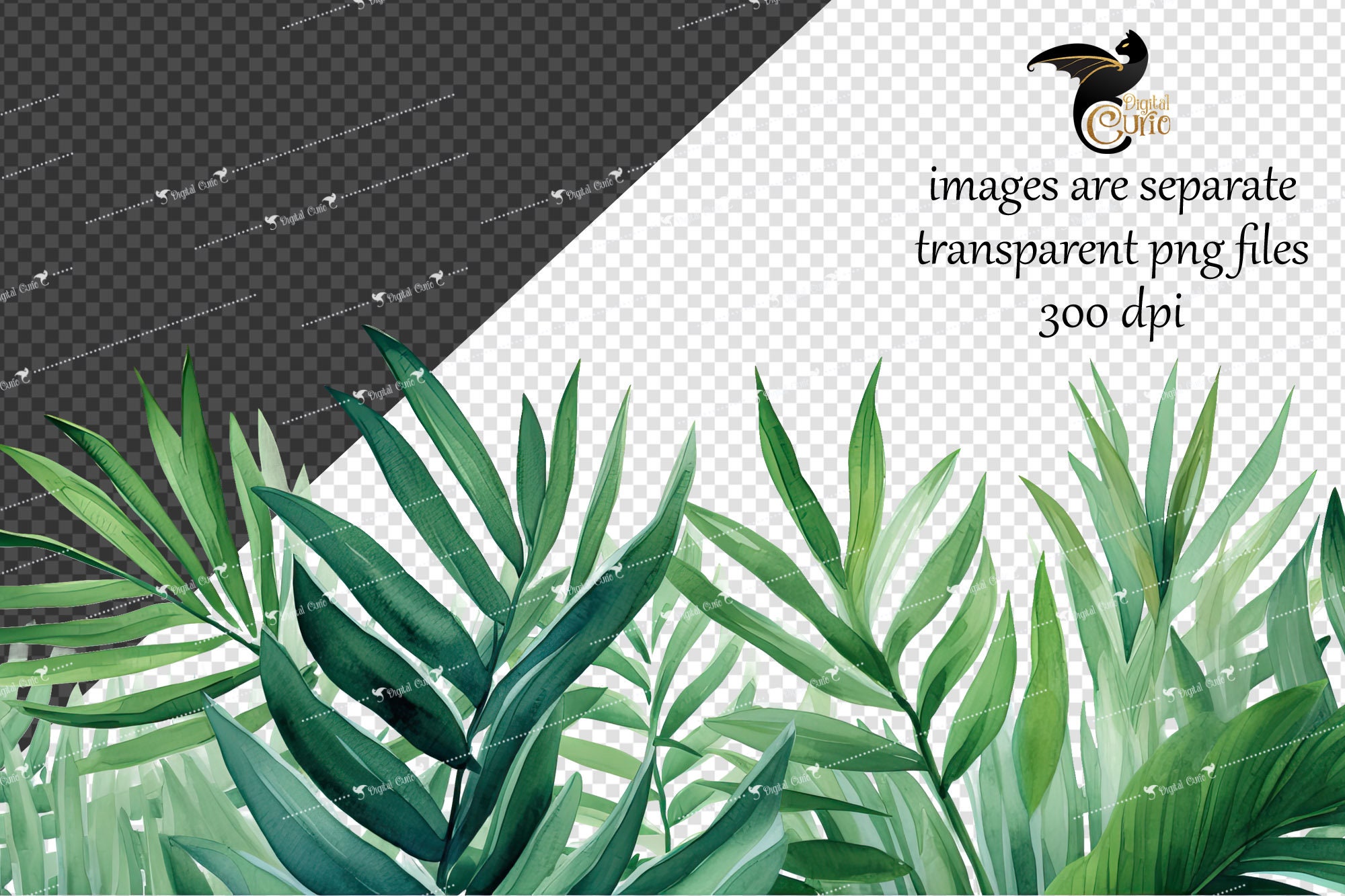 Watercolor Palm Leaf Borders Clipart – Seamless PNG (digital Download ...