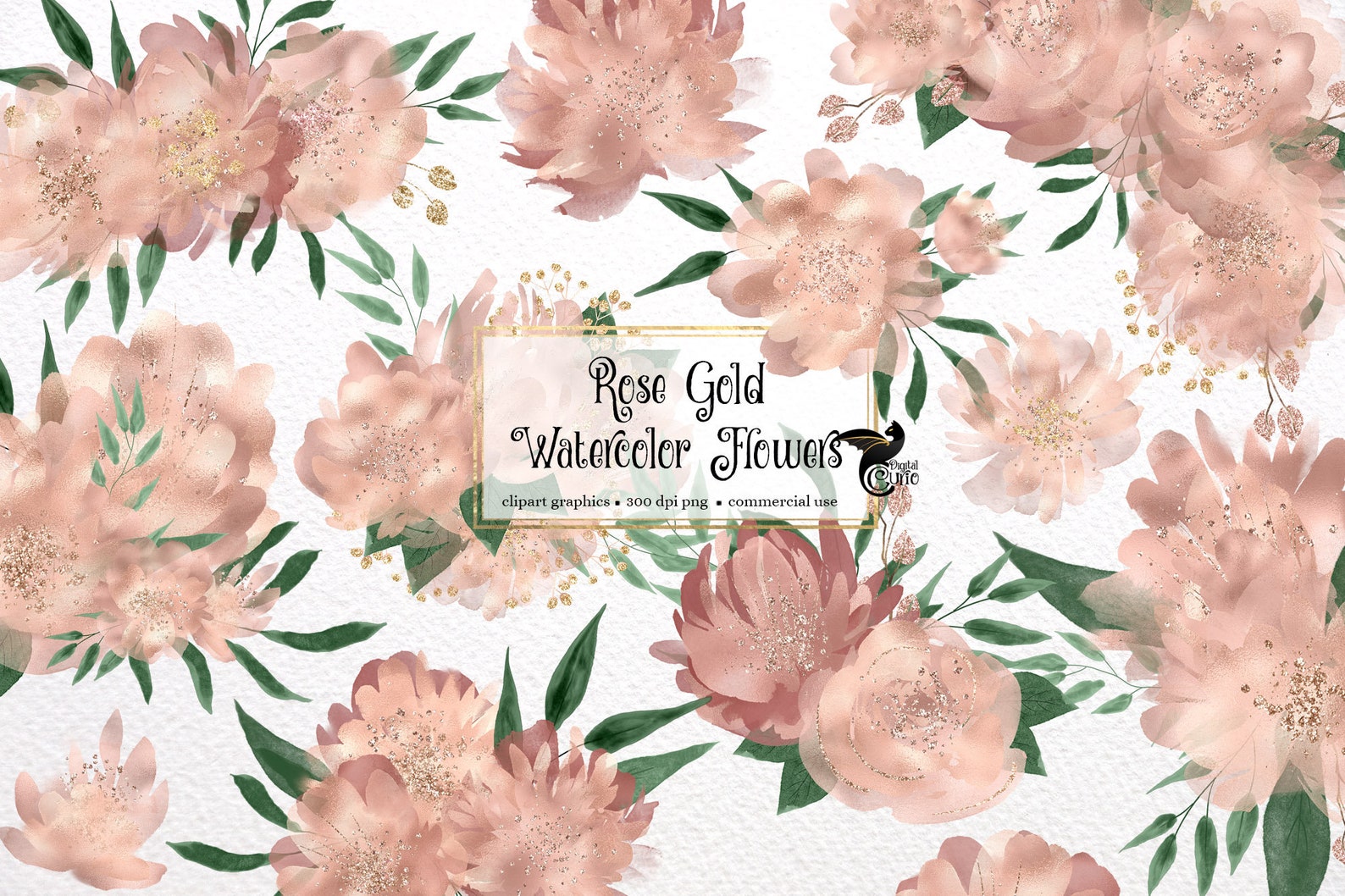 Rose Gold Watercolor Flowers Clipart Shimmering Blush Pink - Etsy