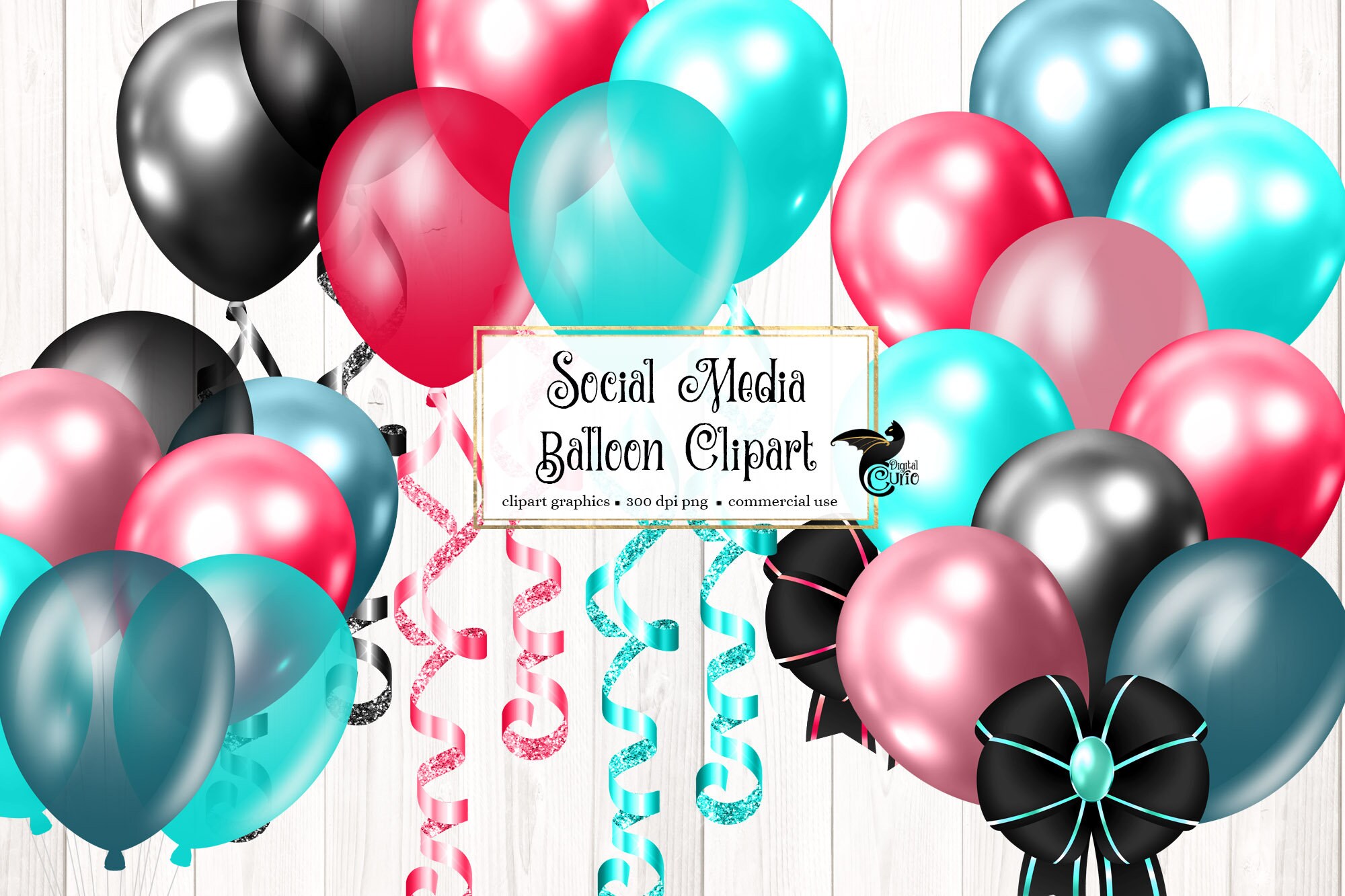 Social Media Balloons Clipart Digital PNG Balloon Graphics - Etsy