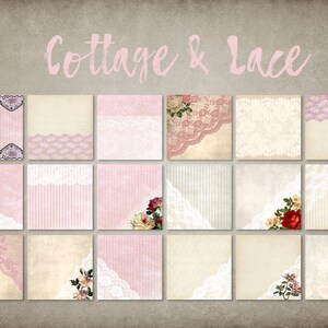 Cottage and Lace Digital Paper, Shabby Rustic Digital Paper, Vintage ...