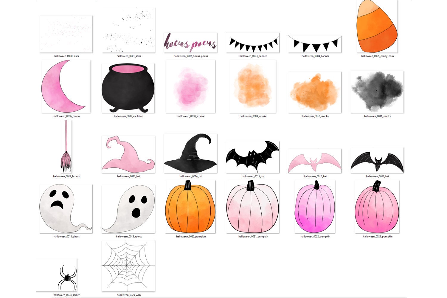 Pink and Black Halloween Clipart – Spooky PNG Graphics (digital ...