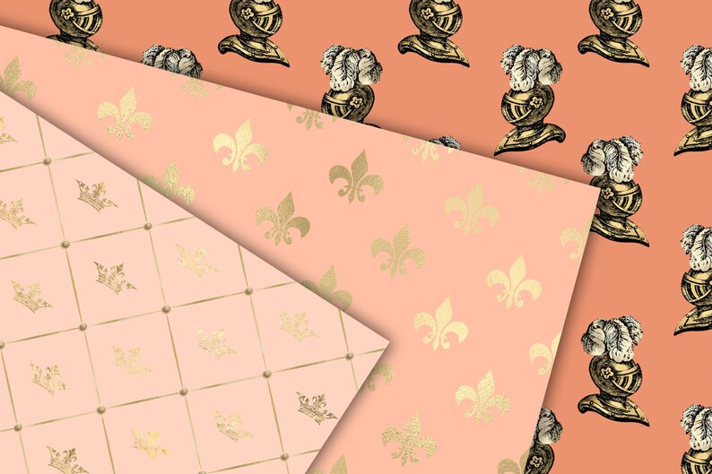 Peach and Gold Princess Digital Paper, Seamless Scrapbook Patterns ...