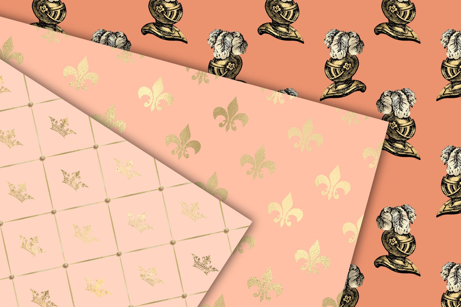 Peach and Gold Princess Digital Paper Seamless Blush Pink | Etsy