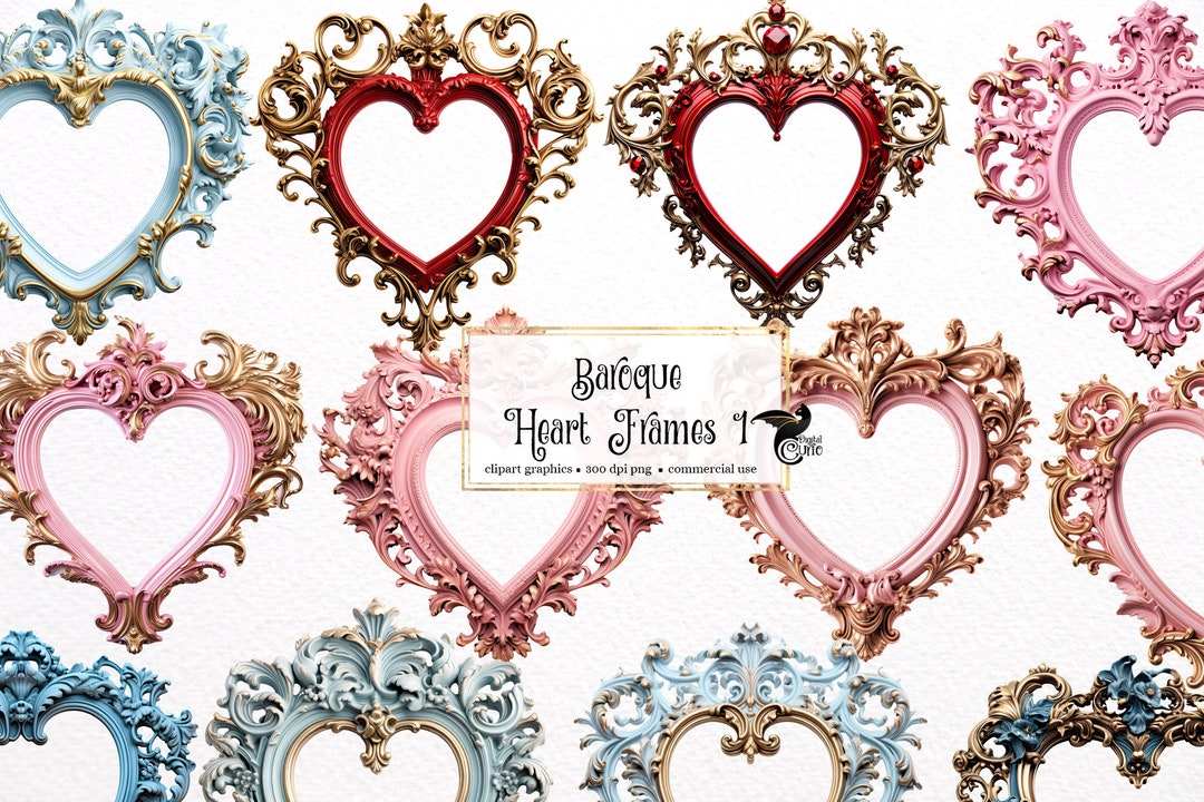 Baroque Heart Frames Clipart - Antique Rococo Vintage Clip Art Graphics ...