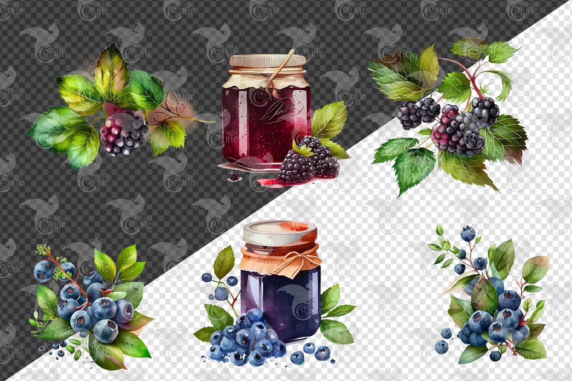 Watercolor Berry Jam Clipart – Digital PNG Graphics (commercial Use ...